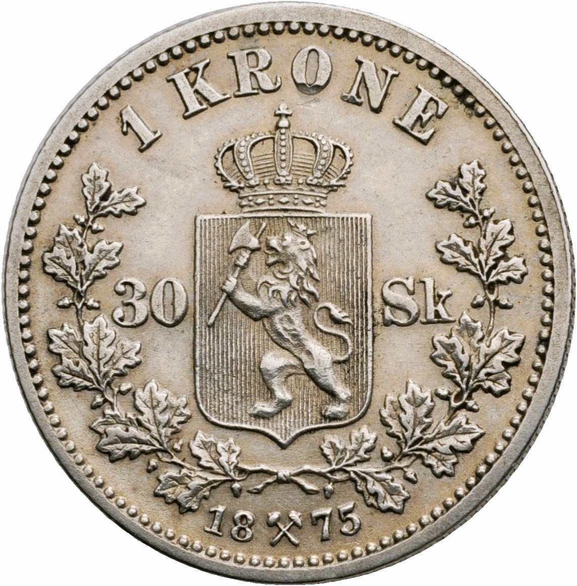 1 krone/30 skilling 1875 Oscar II. Kv.0